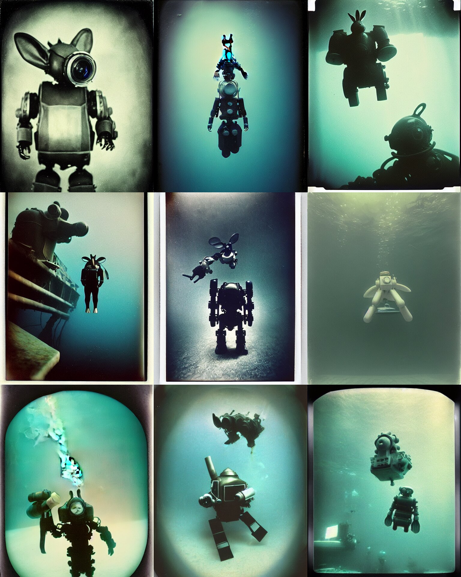 smal tiny lhuman diver with deep underwater giant oversized batt ...