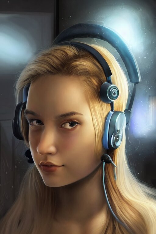 Lexica - Gorgeous gamer girl with blonde hair and dark eyes playing on ...