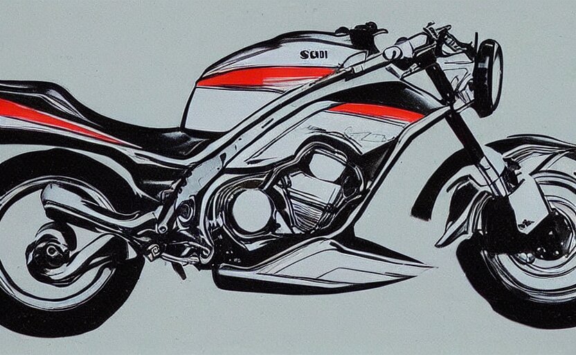 Lexica - 1 9 8 0 s suzuki sports motorcycle concept, sketch, art,