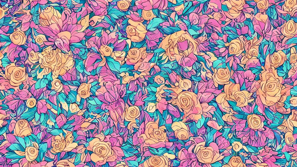 Lexica - A seamless gigantic flower demon pattern, horror, pastel ...