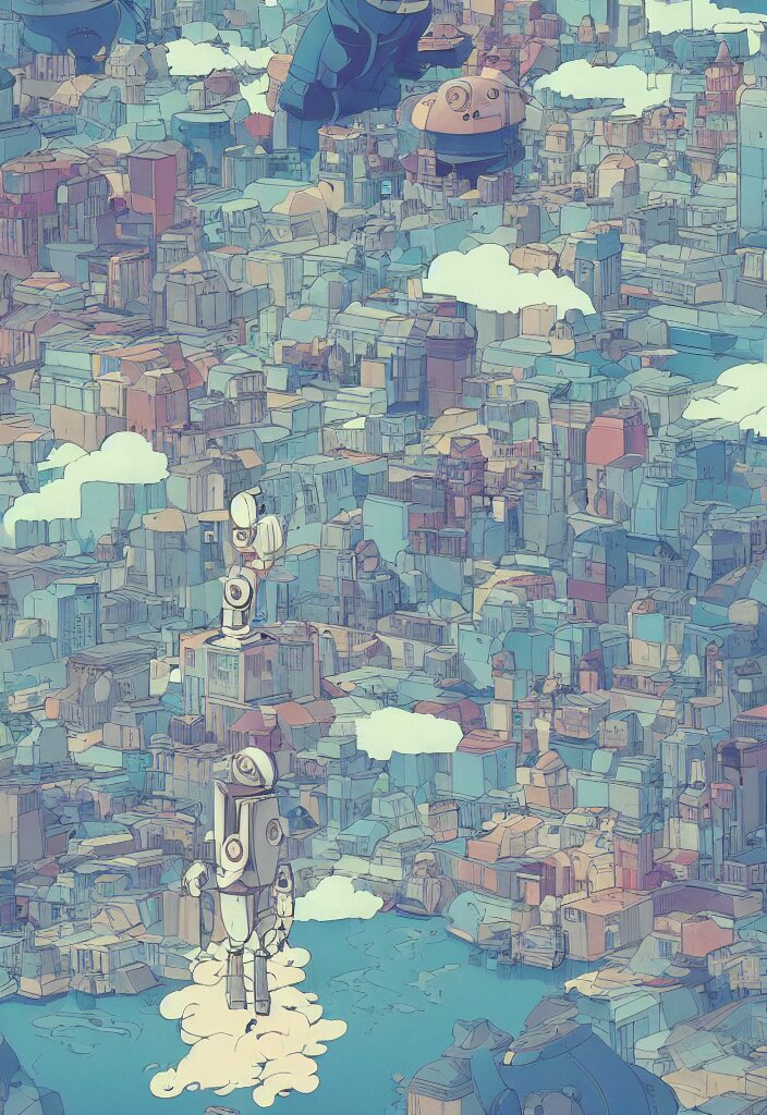 Lexica - A study of cell shaded cartoon of a small robot admiring a ...