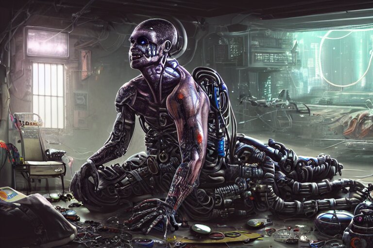 Lexica - Ultra realistic illustration, a hefty damaged cyberpunk mutant ...