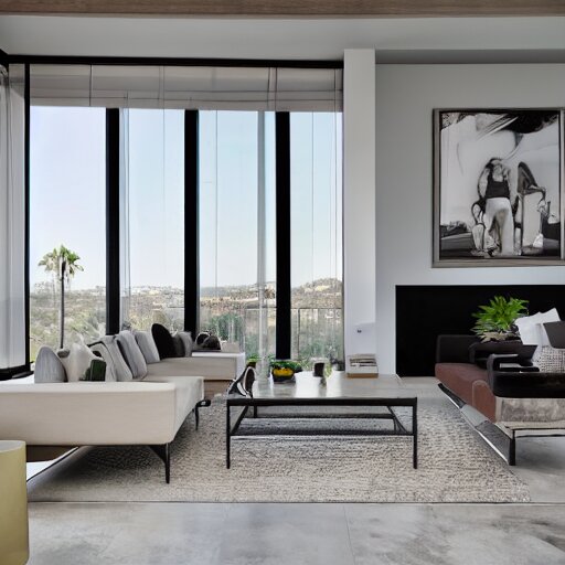 a modern villa living room in los angeles, hyper - realistic - Arthub.ai