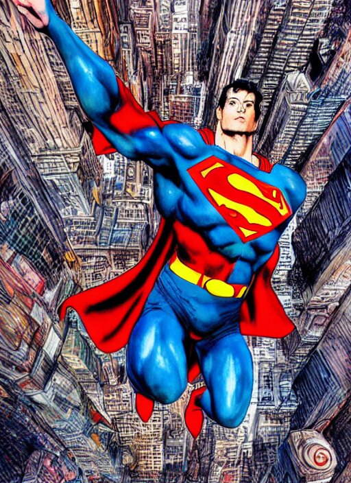 Lexica - Superman flying over new york city, sunny day, vibrant colours ...