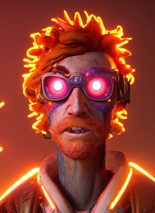 Lexica - Glowwave portrait of curly orange haired mad scientist man ...
