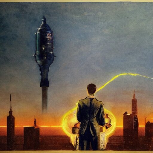 Lexica - Bioshock thunder magnate Nikola Tesla atop the skyscraper ...
