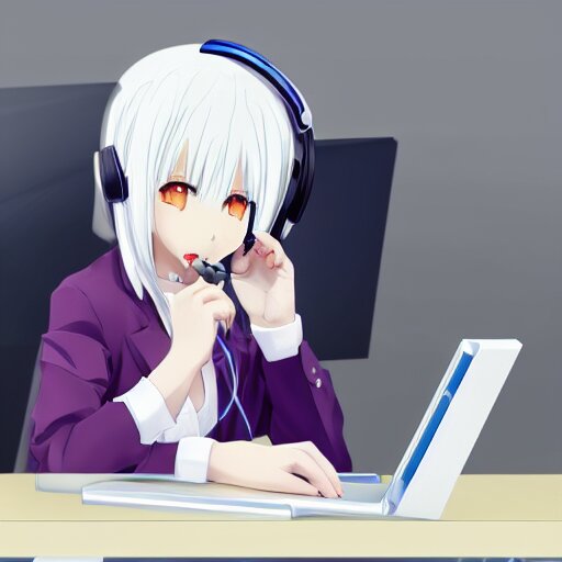 Lexica - Anime girl with white hair and blue eyes, wearing cat ear ...