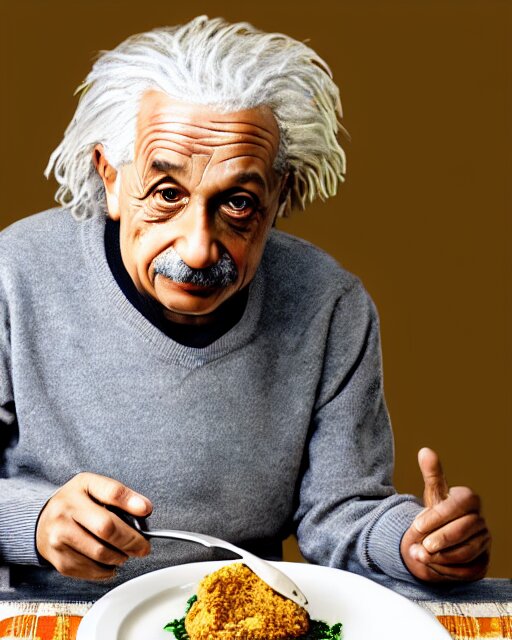 Lexica - A photo of Albert Einstein eating from a plate of Idli ...