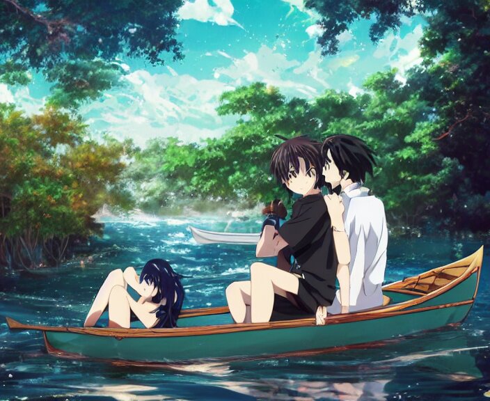 Lexica - Anime key visual of a boy with black hair anime and girl, with ...