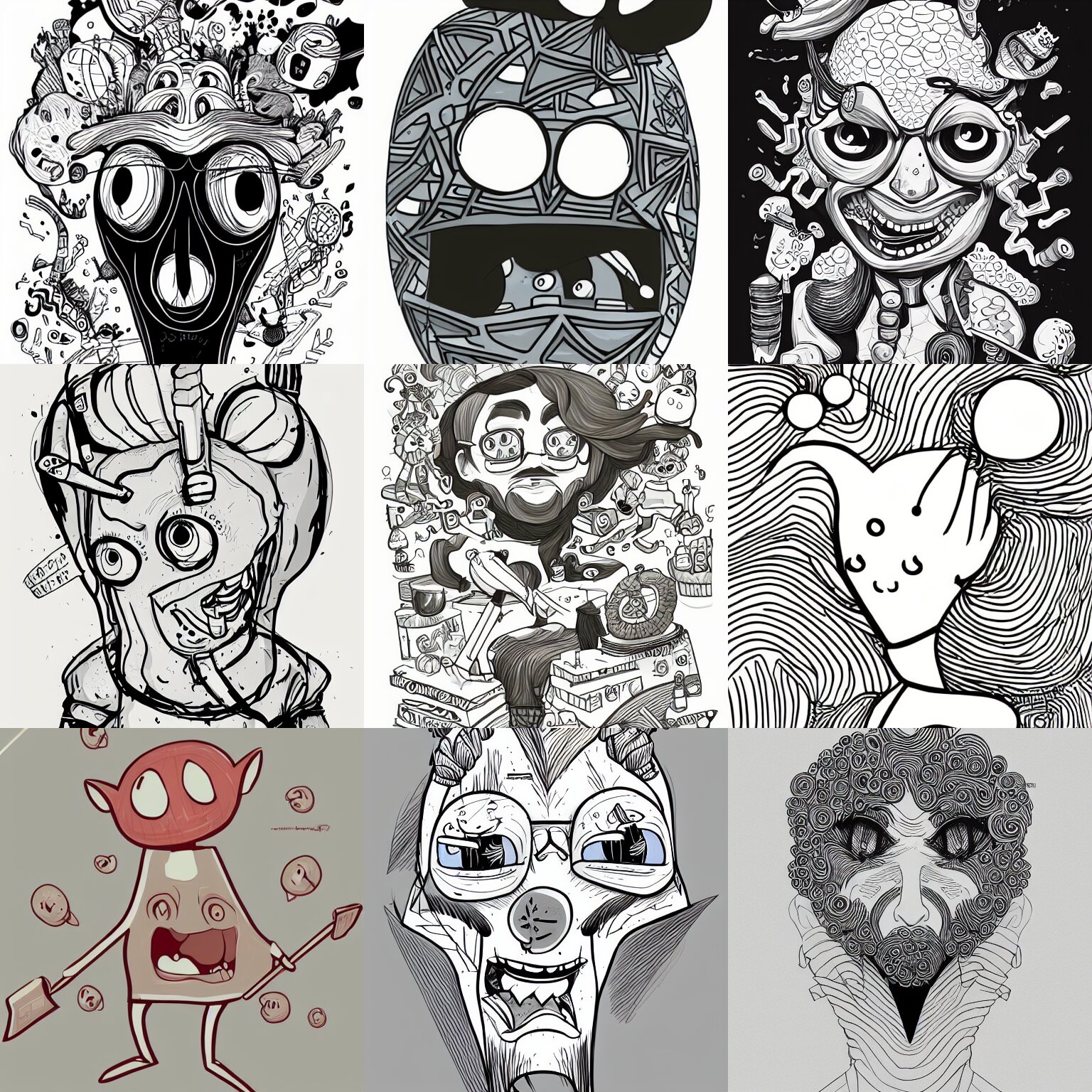 weird funny illustration, simplified line art on white backgroun ...