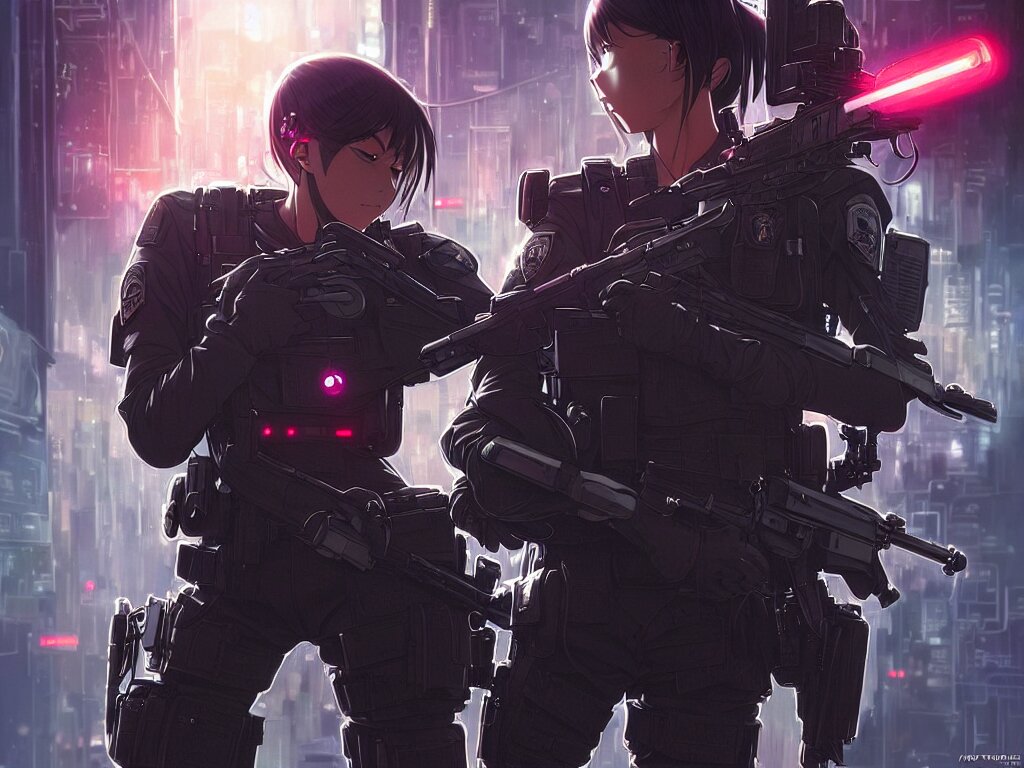 Lexica - Anime key visual of a young female swat officer fighting male ...