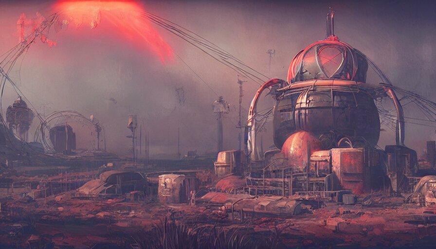 Lexica - Fallout sputnik concept art, black background, vibrant colors ...