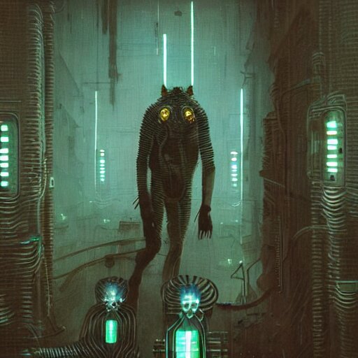cyberpunk dystopian cyborg hyena, wires and glowing lights, beks ...