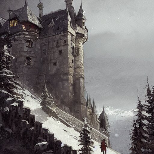 Lexica - Large medieval castle on top of a mountain, artstation, jakub ...