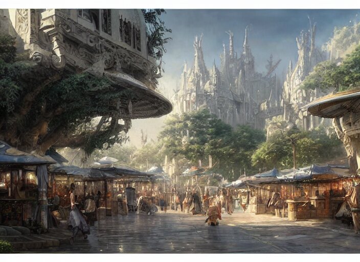 Lexica - A bustling trading port and market near the ocean in a ...