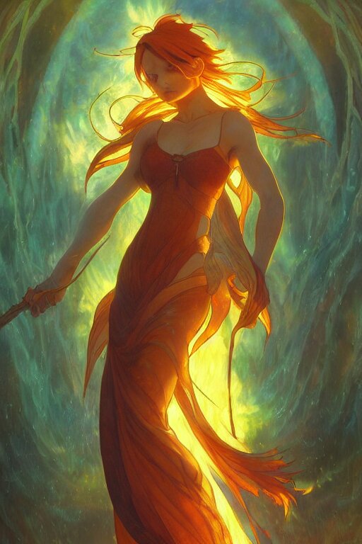 Lexica - A beautiful render of a beautiful female fire sprite, flames ...