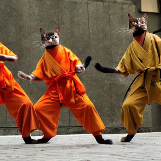 Lexica - Real cats dressed as shaolin monks, 4k