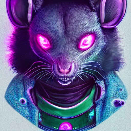 a beautiful full body portrait of a cute cyberpunk rat with biol ...