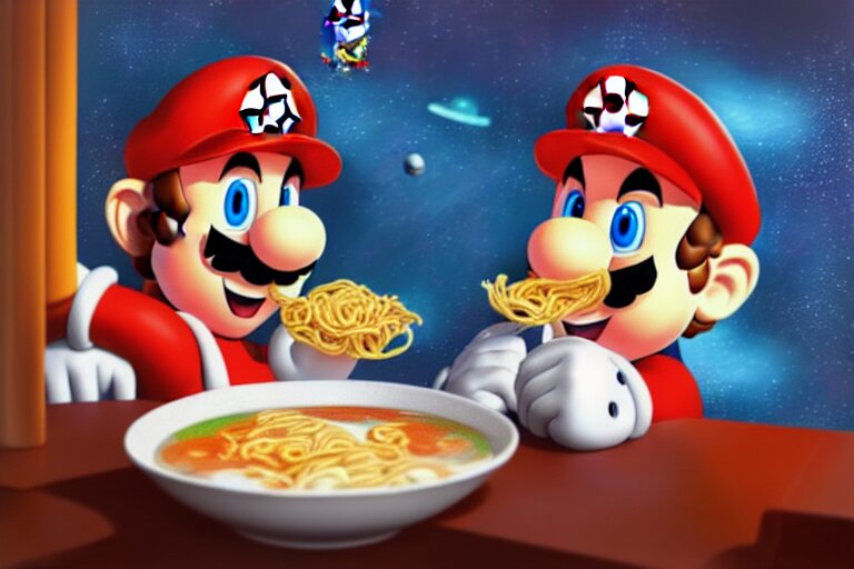 Lexica - Mario in space eating ramen, digital art, game art, character ...