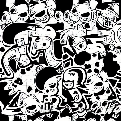 Lexica - Zef design black and white color scheme, graffiti, cute characters