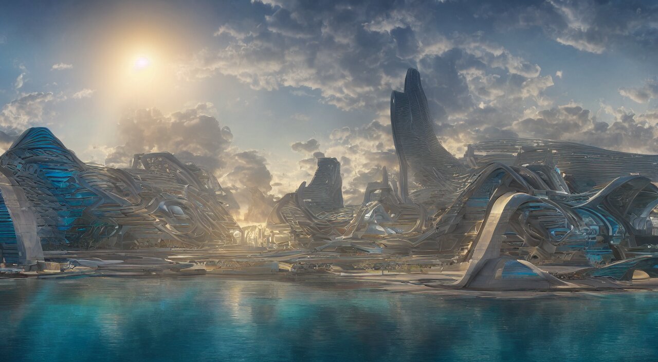 Lexica - a matte painting of a Modern Atlantis temple of dynasty highly ...