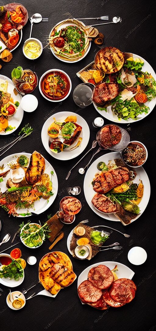 a very high image of a graphic menu for a grill house, graphic ...