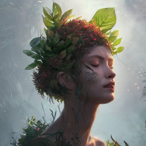Lexica - A beautiful portrait of a plant goddess with closed eyes by ...
