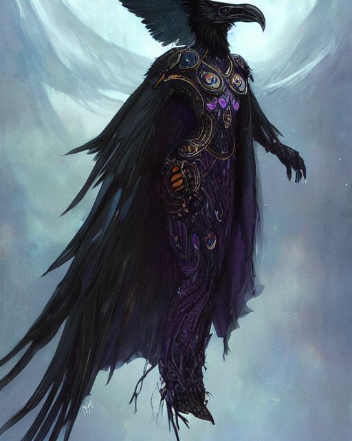 Lexica - Character portrait of a raven angel of night with iridescent ...
