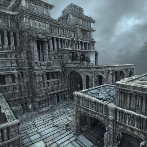 architecture from quake, lovecraftian, liminal space, unreal eng ...