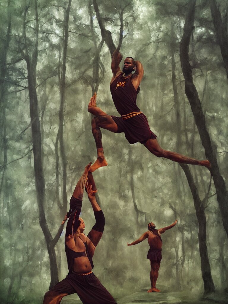 Lexica - Lebron james doing yoga in the forest, epic dark fantasy ...
