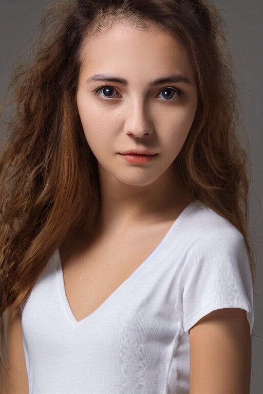 Lexica - 2 4 year old female model, wearing white v - neck top ...