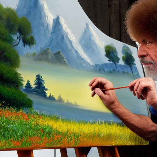 Lexica - A closeup photorealistic photograph of bob ross working on a ...