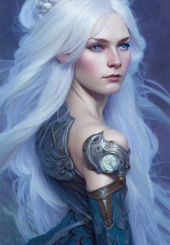 Lexica - Portrait of fairy woman, d & d, blue eyes, white hair, face ...