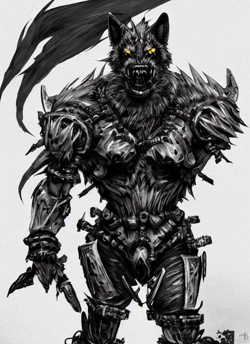 Lexica - Full body portrait of a scary gnoll wolf man. Armour made of ...