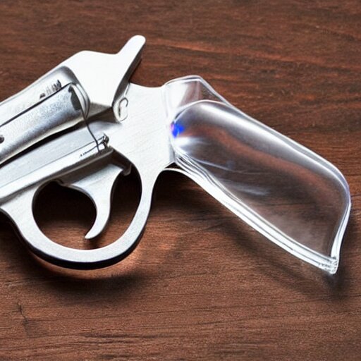 Lexica - Mangum revolver entirely made out of glass, transparent.