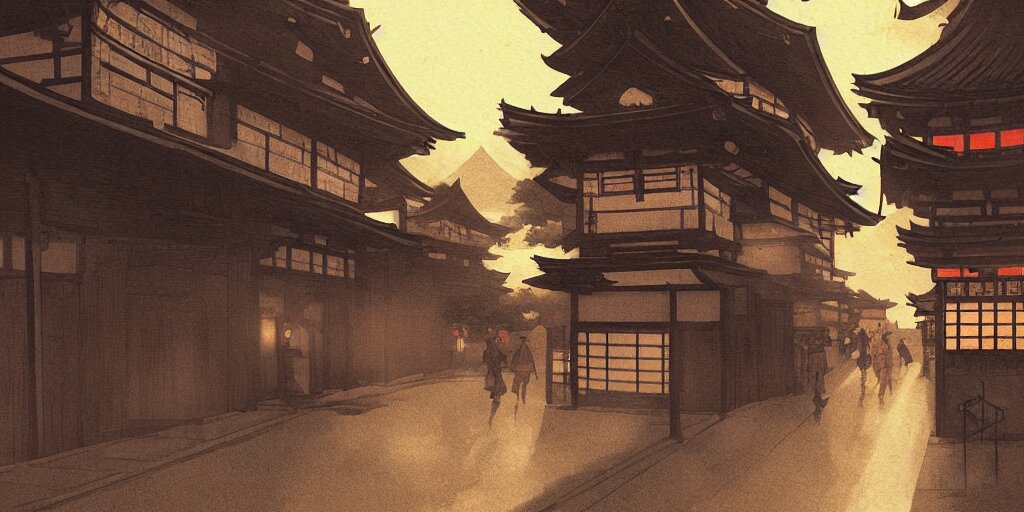 Lexica - Feudal japan tokyo street at dusk, on a postcard ...