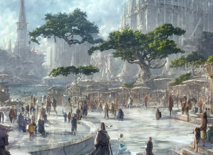 Lexica - A bustling trading port and market near the ocean in a ...