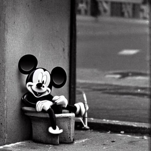 Lexica - Realistic photography of Mickey mouse being homeless in New ...