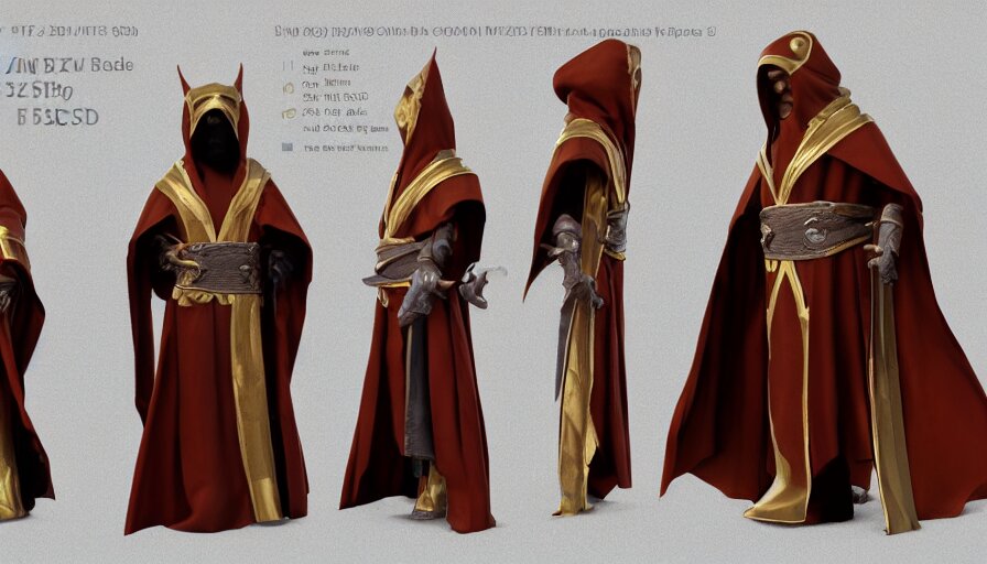 Lexica - T-pose of wizard, magic belt, elaborate robes, hood, character ...
