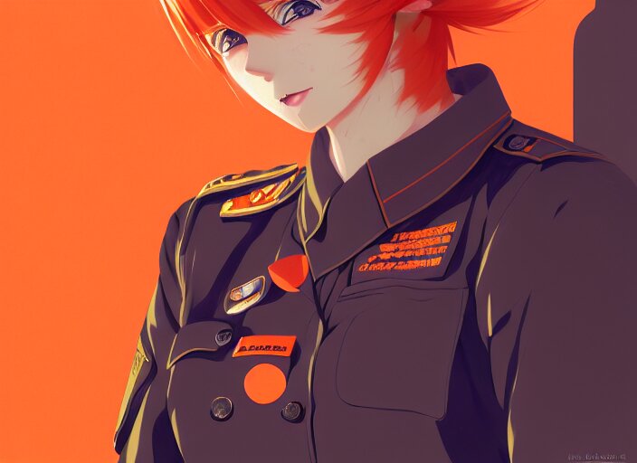 Lexica - Anime girl with orange hair in the soviet military form, manga ...