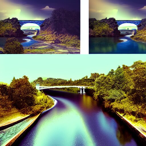 Lexica - A collage of photos of a river and a bridge, a detailed matte ...