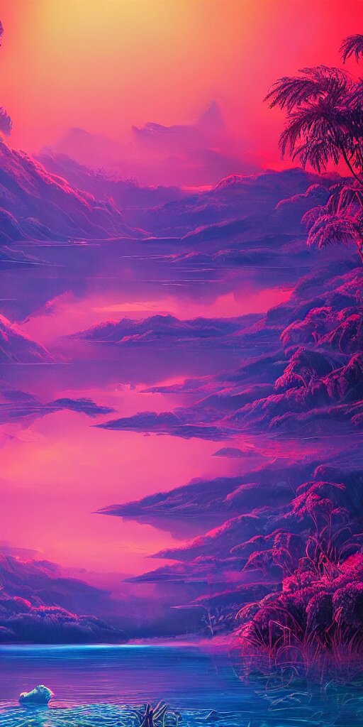 Lexica - Beautiful award winning synthwave painting of a canadi an lake ...