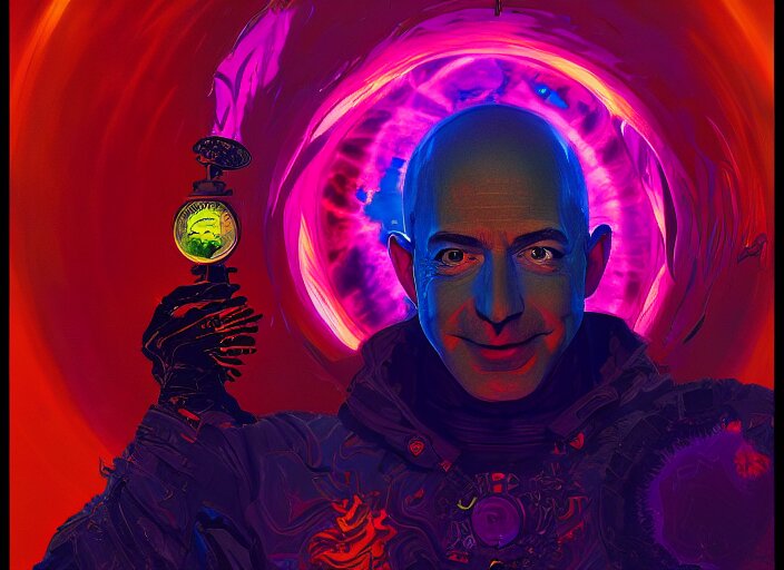 Lexica - A psychedelic portrait of evil demonic jeff bezos holding ...