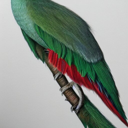 Lexica - A full body realistic coloured pencil drawing of a quetzal ...
