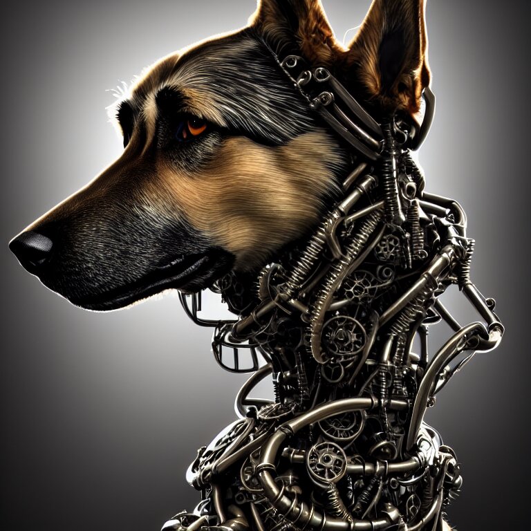 Lexica - Steampunk cybernetic biomechanical german shepard, front ...