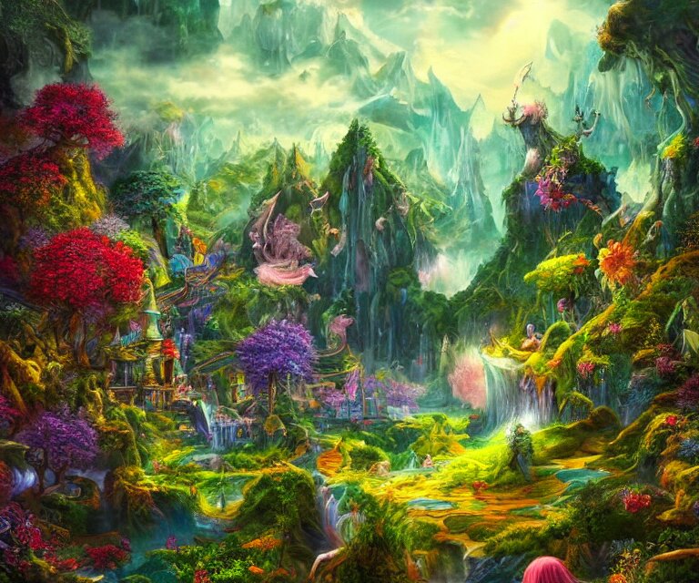 a mystical wonderland, high fantasy, magical elements, vibrant c ...
