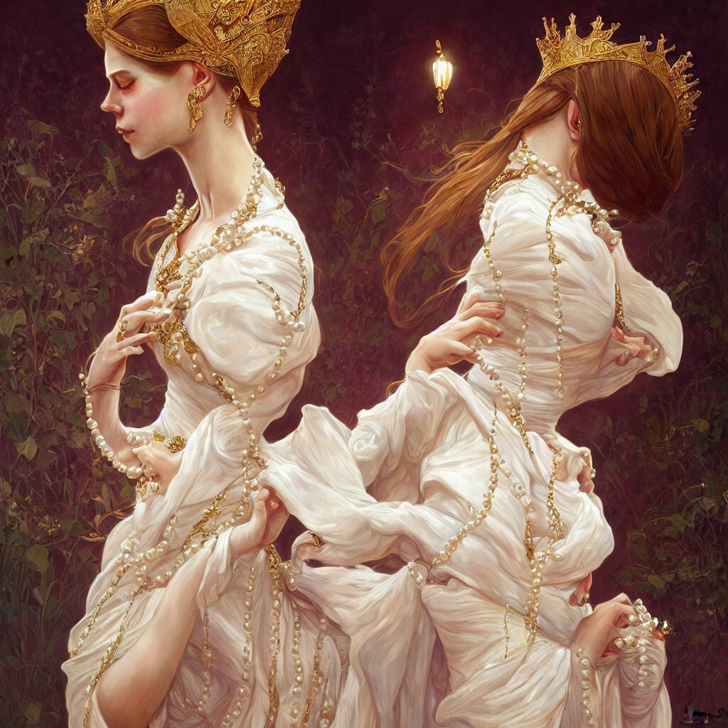 Lexica - A realistic liquid queen with a decorated dress made of white pearls , highly detailed ...