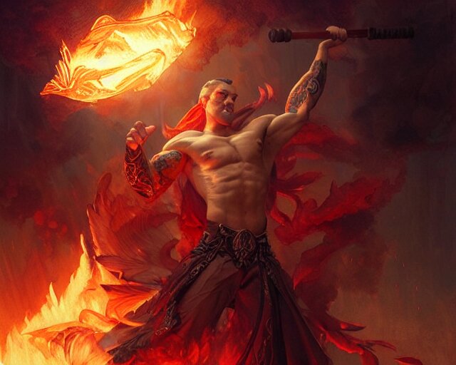Lexica - Handsome tattooed gym fire mage firebreath magic spell vfx ...