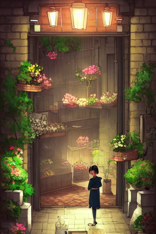 Lexica - A little flower shop's front gate, nostalgic, fresh digital ...