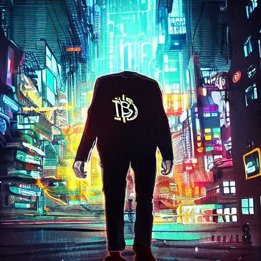Lexica - Giant with bitcoin head chasing people scared in cyberpunk ...